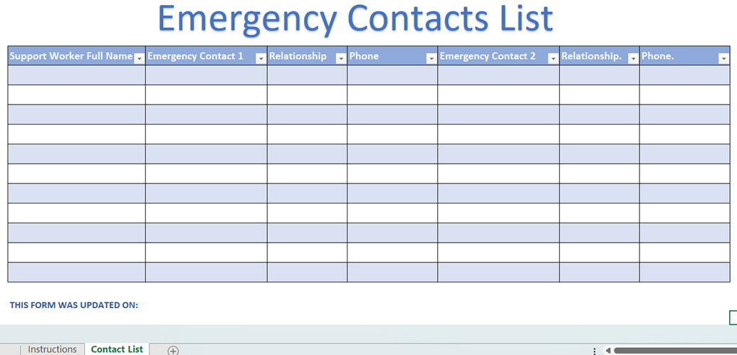Emergency Contacts List – supporttoyou