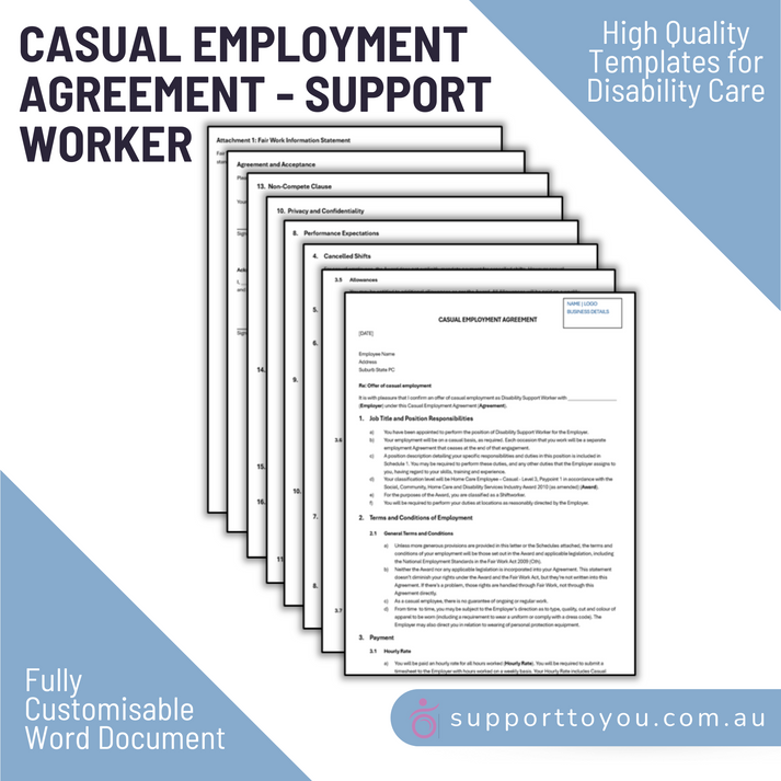 Employment Agreement | Casual Support Worker | supporttoyou