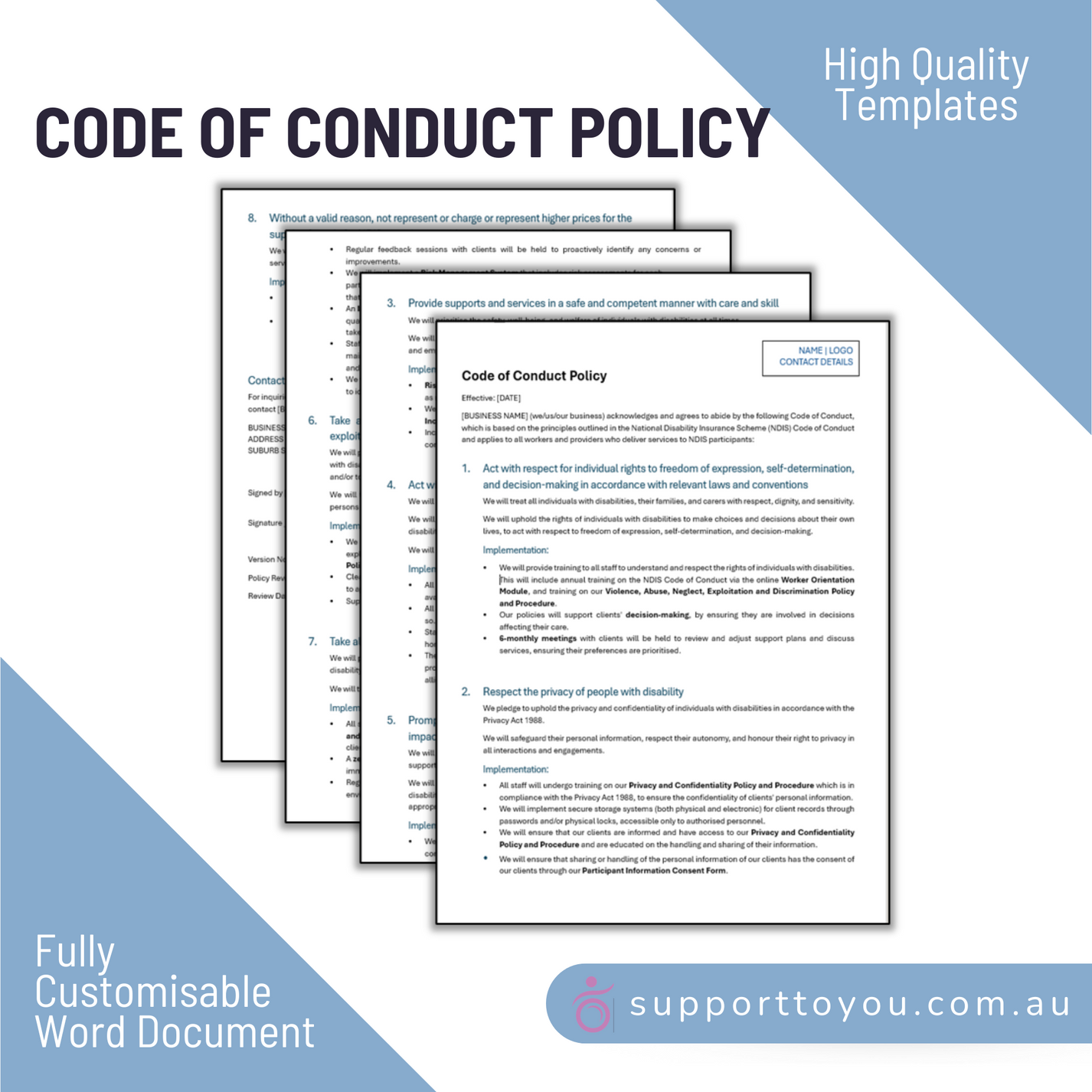 Code of Conduct Policy | NDIS Templates | supporttoyou