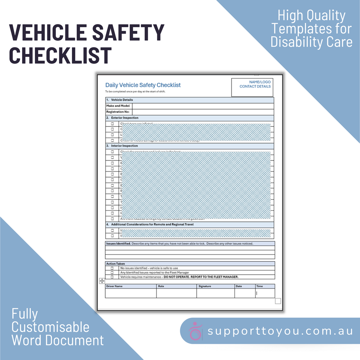 Vehicle Safety Checklist | Disability Support | supporttoyou