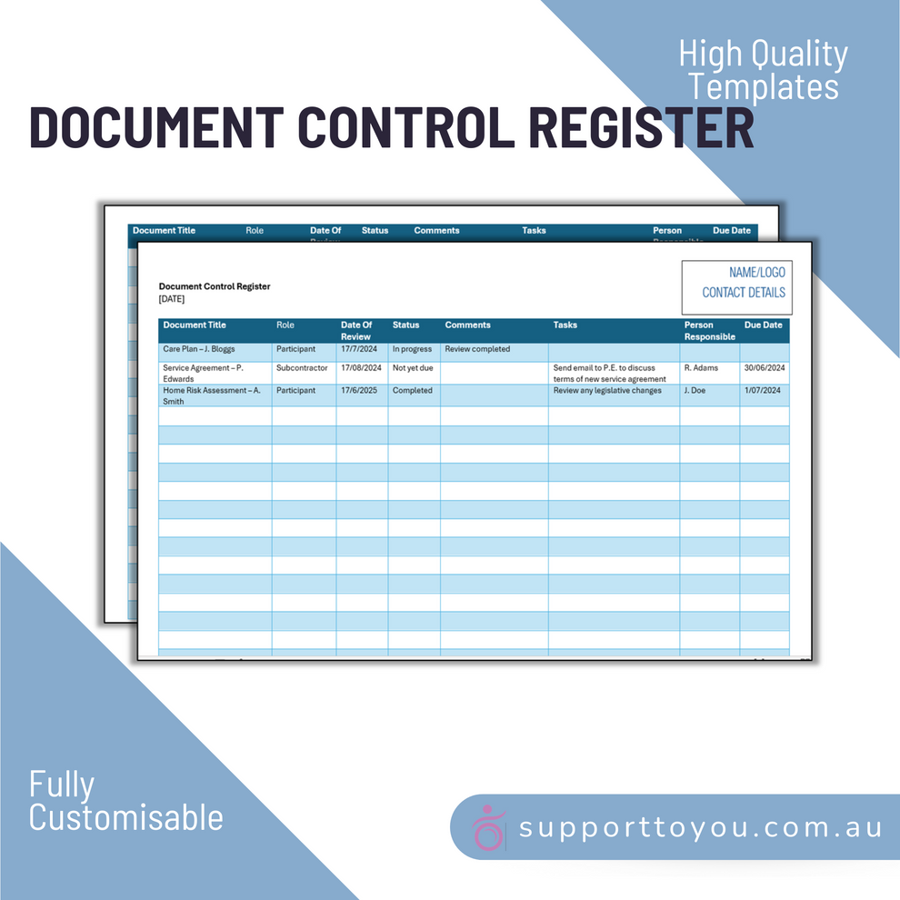Document Control Register | Disability Care | supporttoyou