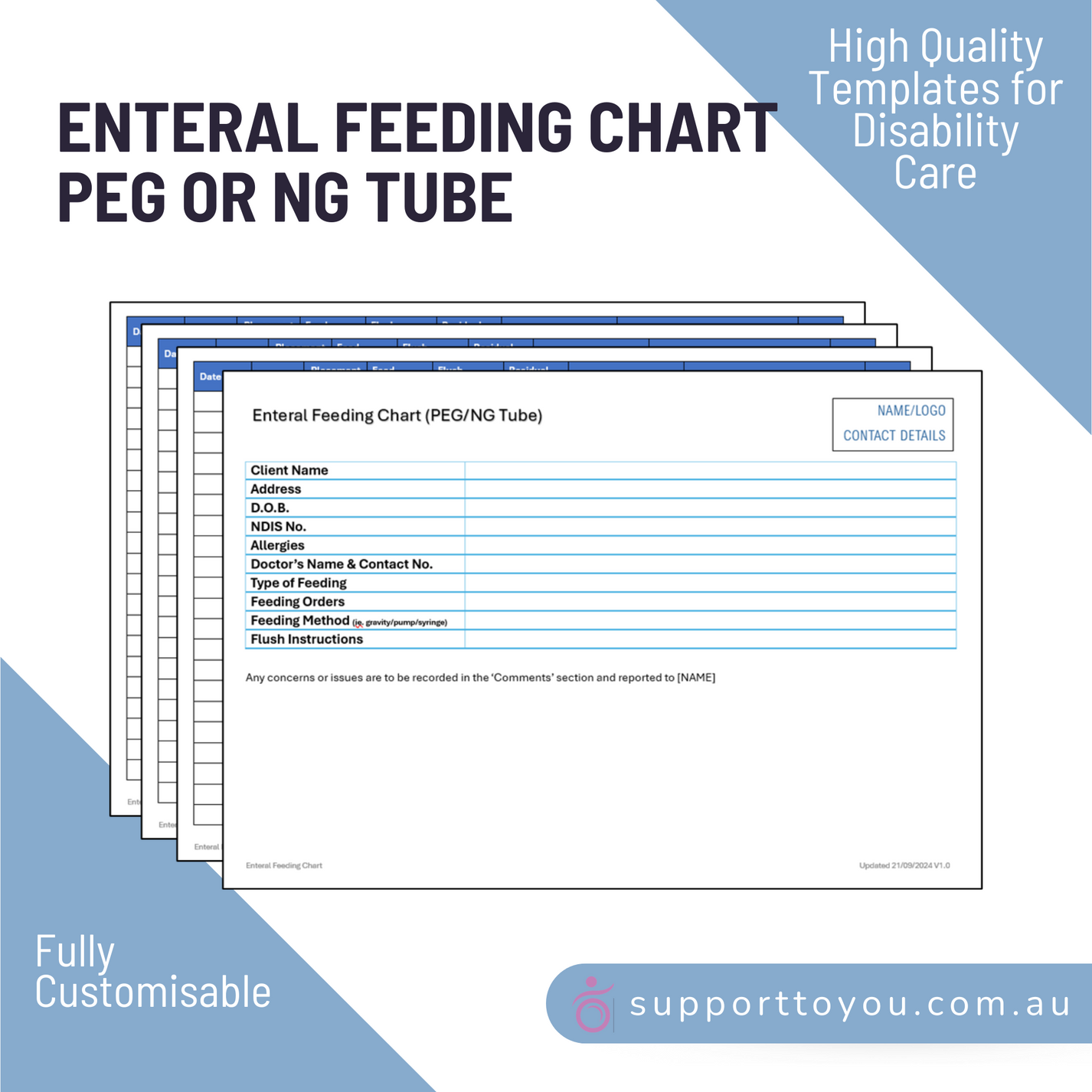 Enteral Feeding Chart PEG NG | Disability Care | supporttoyou
