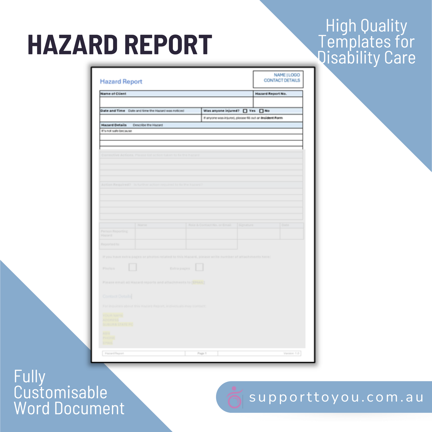 Hazard Report | Disability Support | supporttoyou