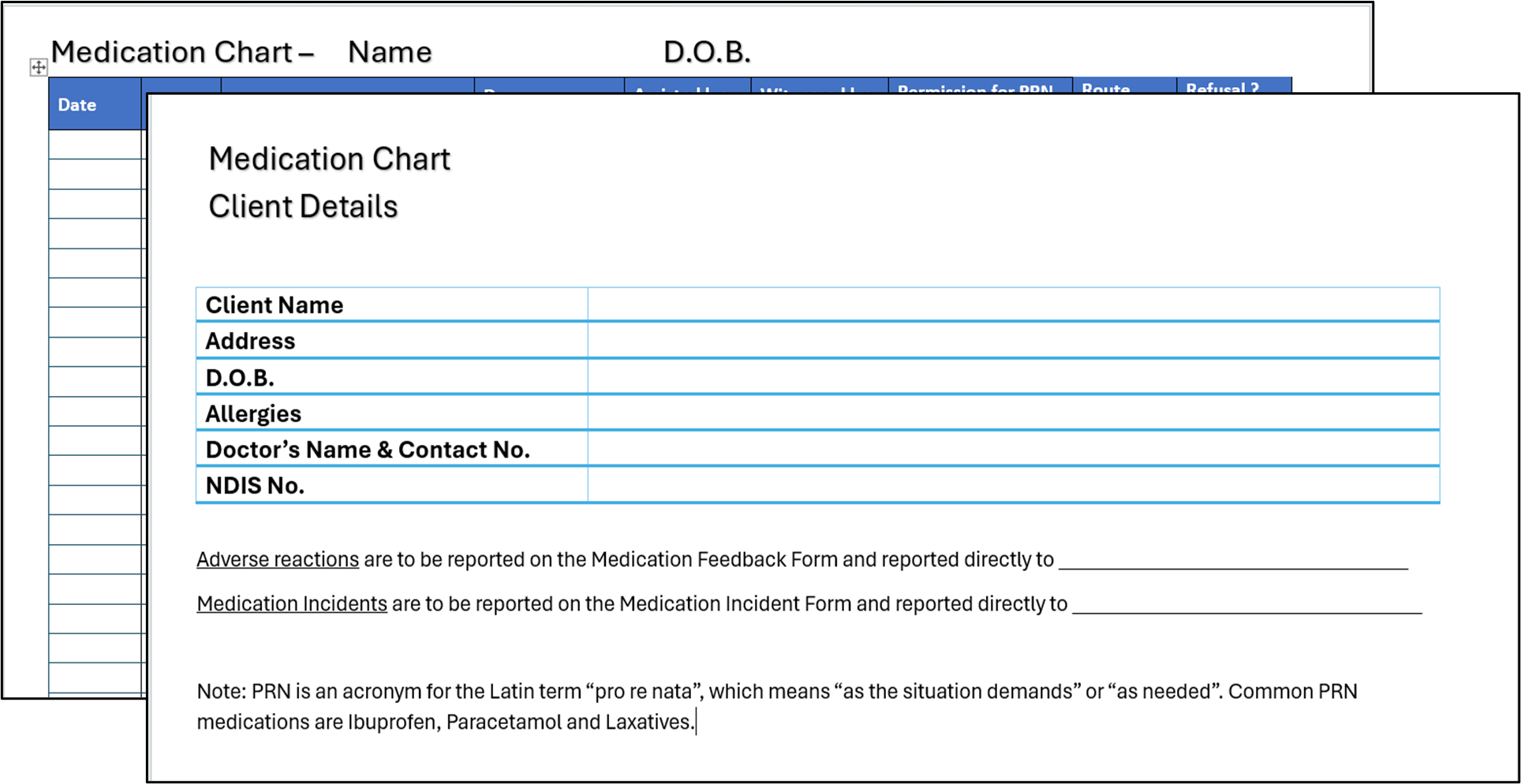 Medication Chart - In Home Support – supporttoyou