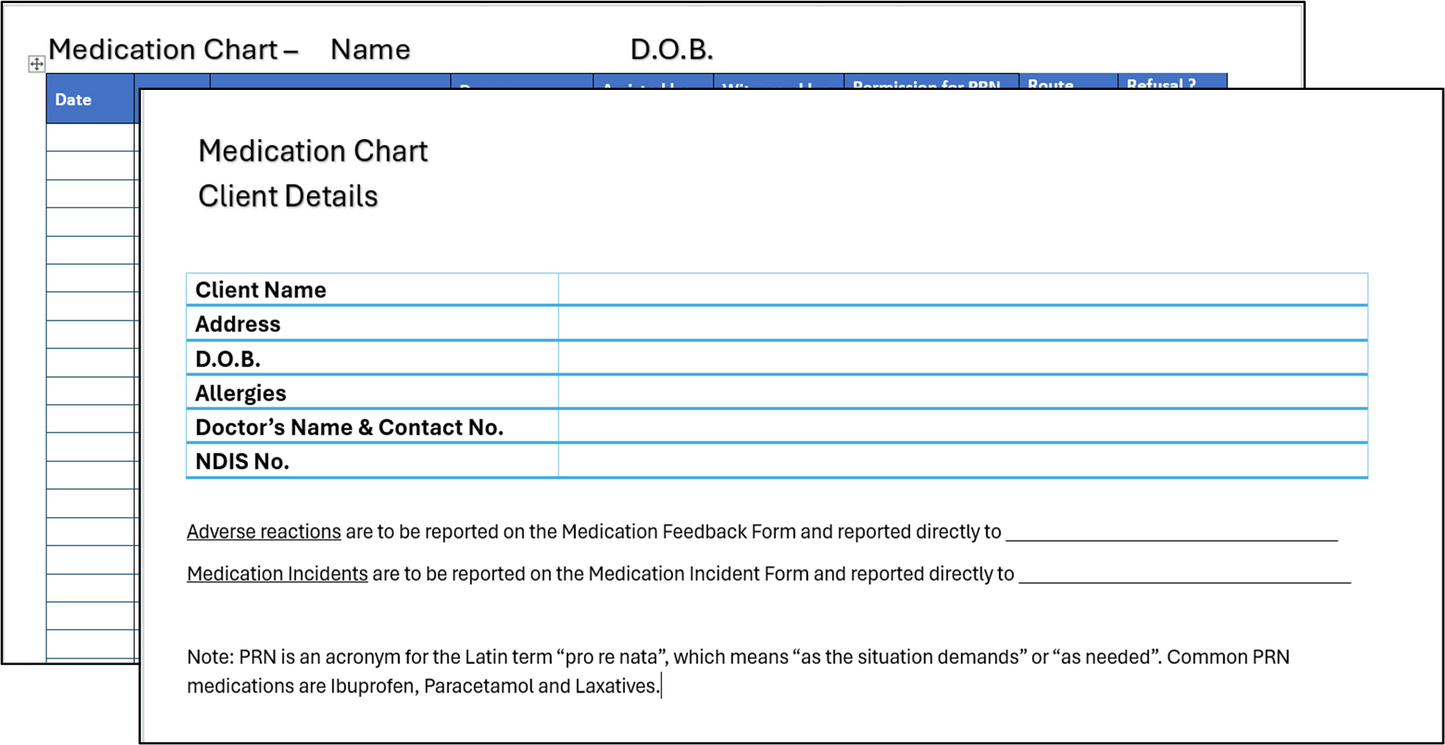 Medication Chart - In Home Support – supporttoyou
