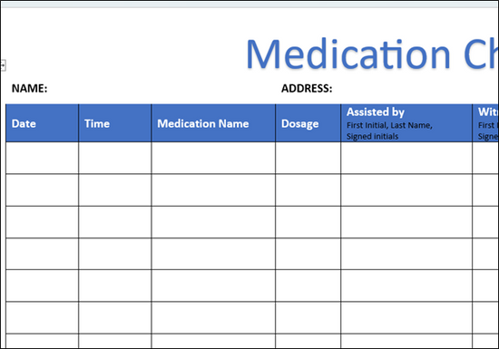 Medication Chart - In Home Support – supporttoyou