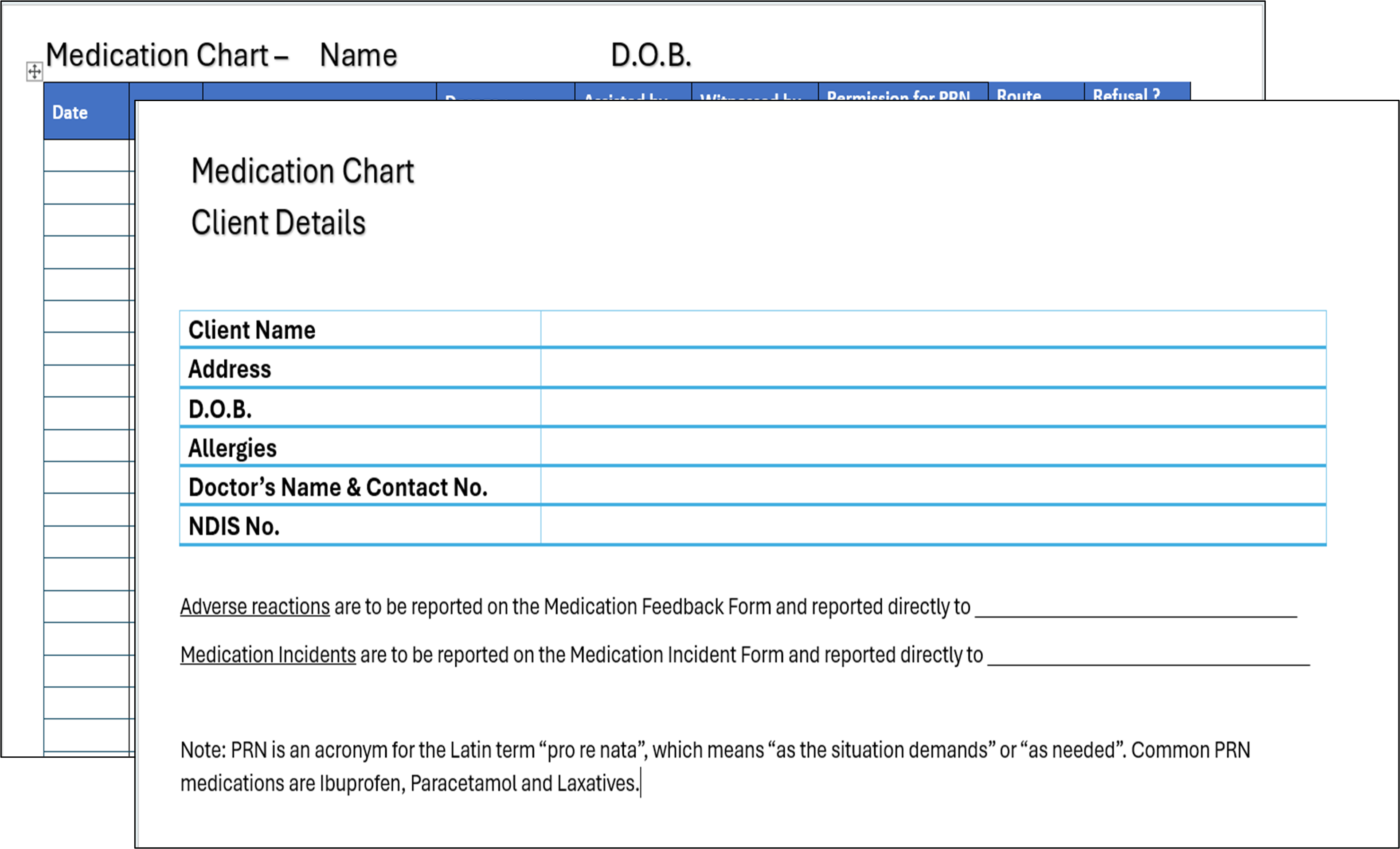 Medication Chart - In Home Support – supporttoyou
