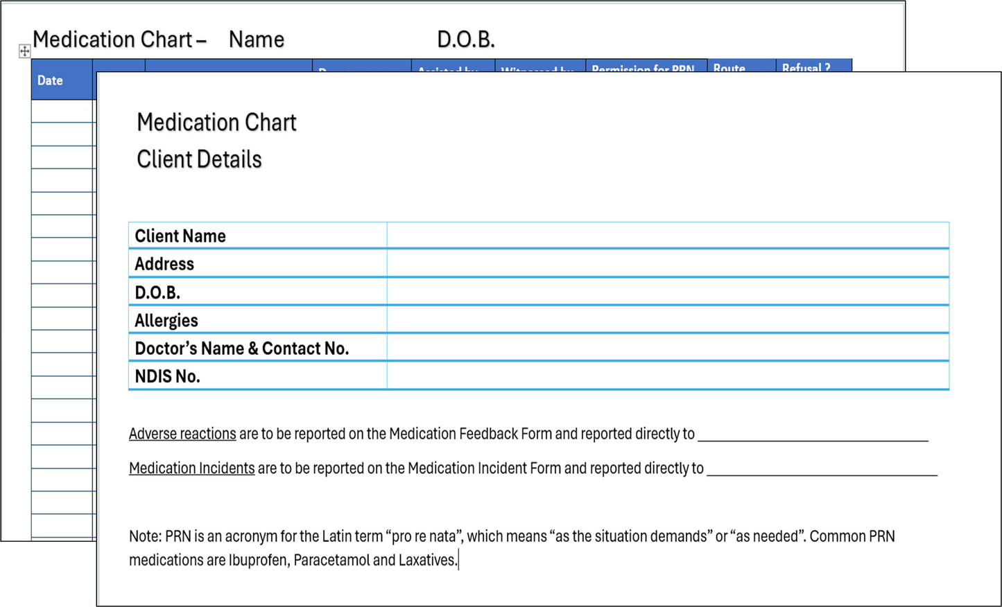 Medication Chart - Disability Support – supporttoyou