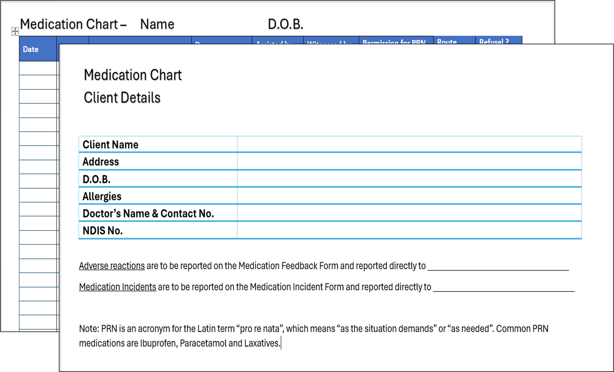 Medication Chart - In Home Support – supporttoyou