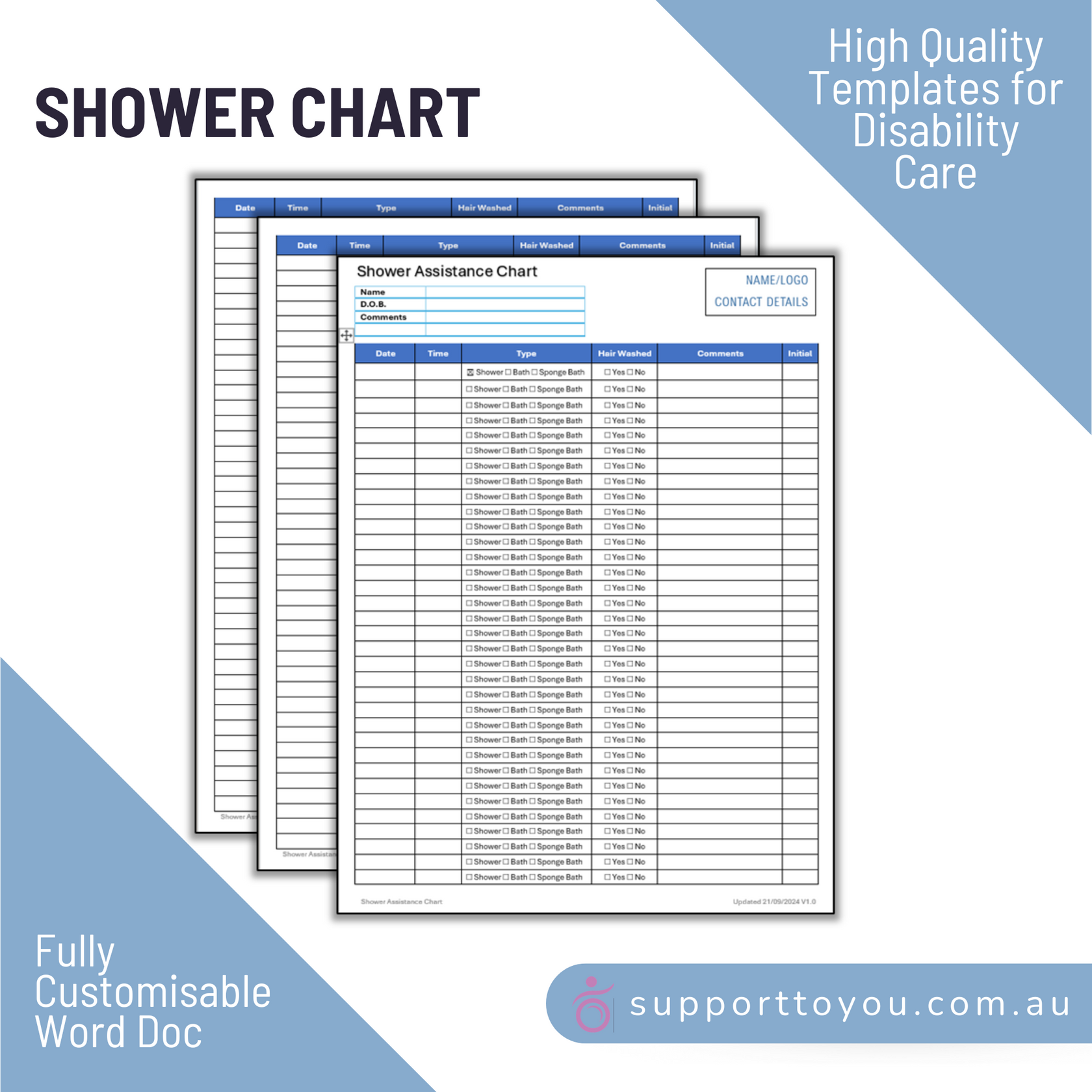 Shower Chart | Disability Support | supporttoyou