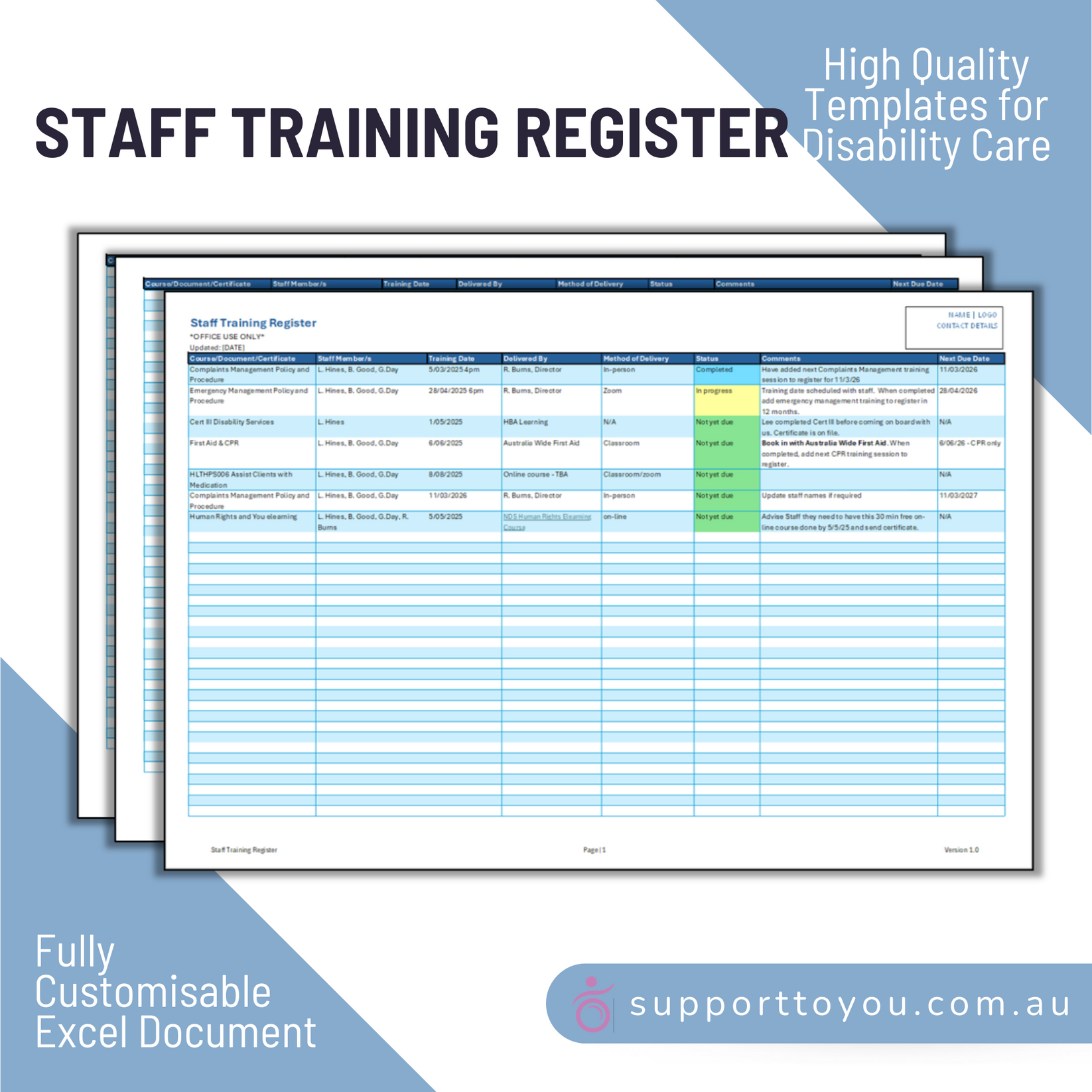 Staff Training Register | Disability Support Team | supporttoyou