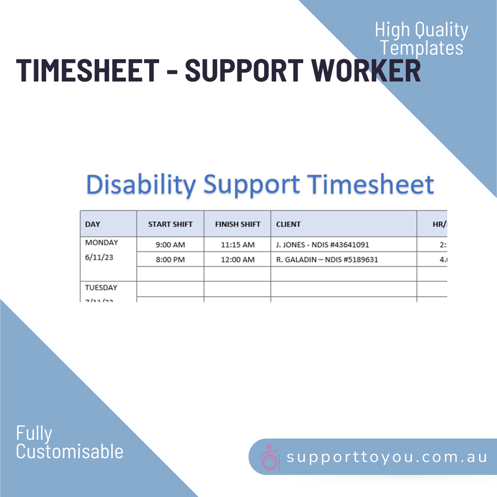 Timesheet | Disability Support Worker | supporttoyou
